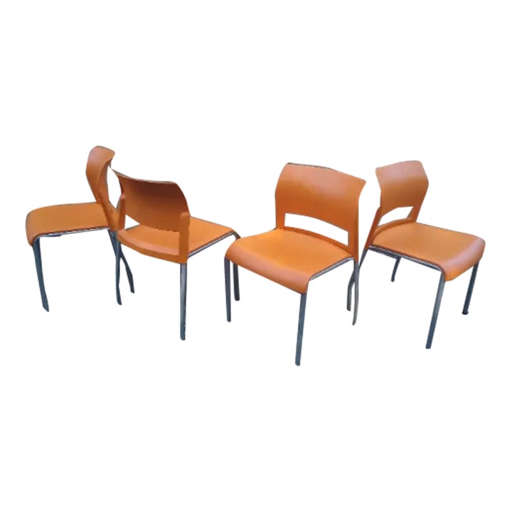 Steelcase Move Chairs, Orange - Set of 4 Nos | Chairish