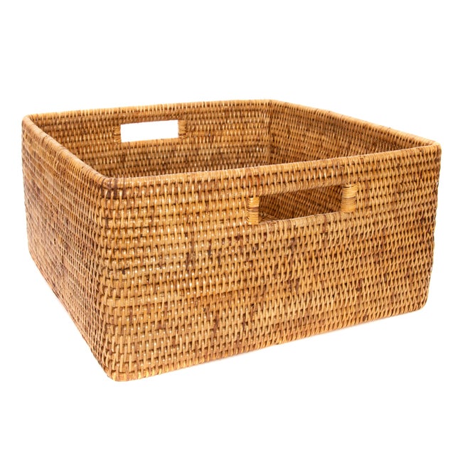 Boho Chic Artifacts Rattan Square Basket | Chairish