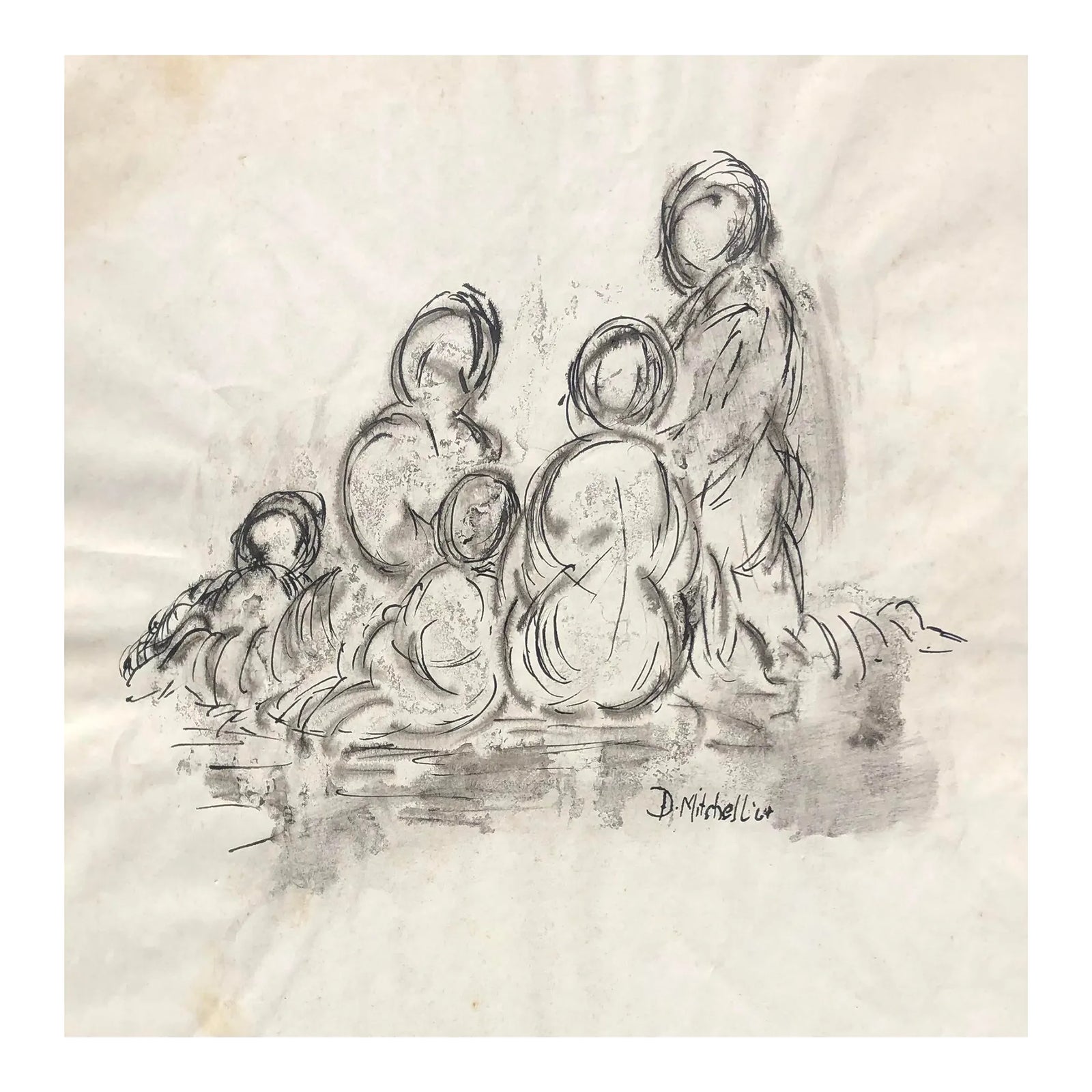 1964 Modern Figural Drawing by Mitchell | Chairish