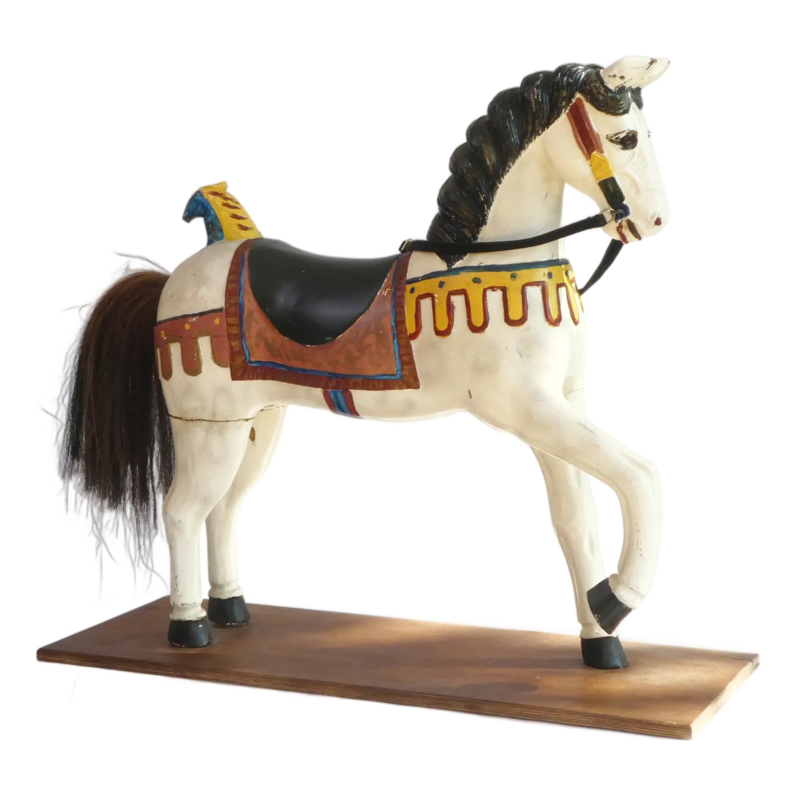 Antique Hand-Painted Polychrome Wooden Carouse Horse with Glass Eyes ...