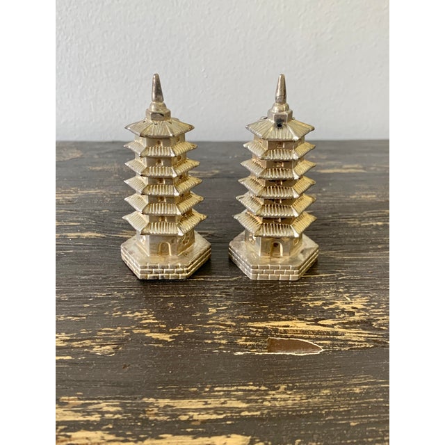 Silver Godinger Chinoiserie Pagoda Salt and Pepper Shakers | Chairish