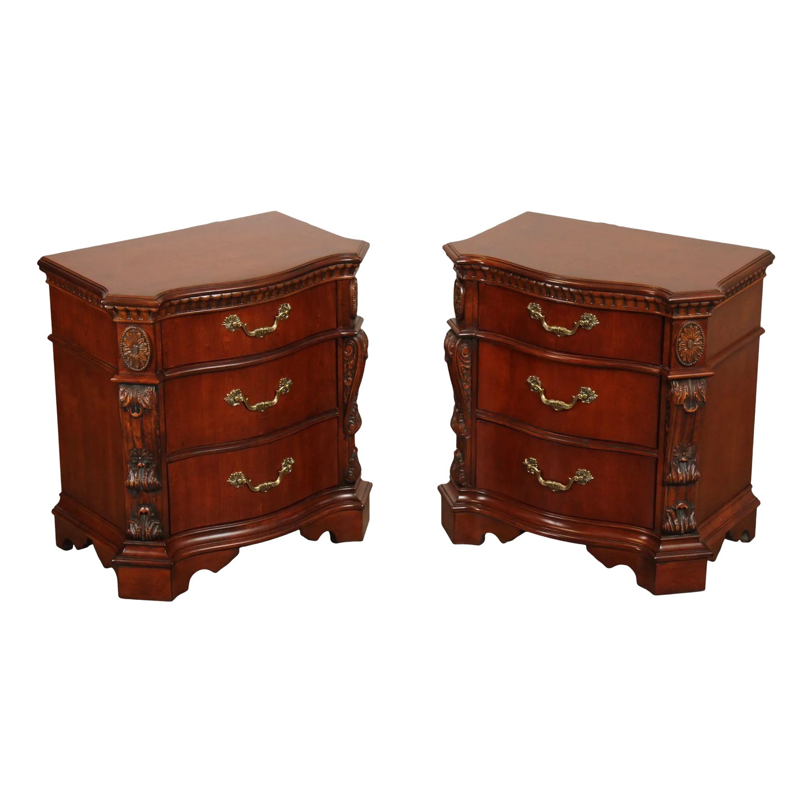Pulaski Rococo Style Pair of Carved Nightstands | Chairish