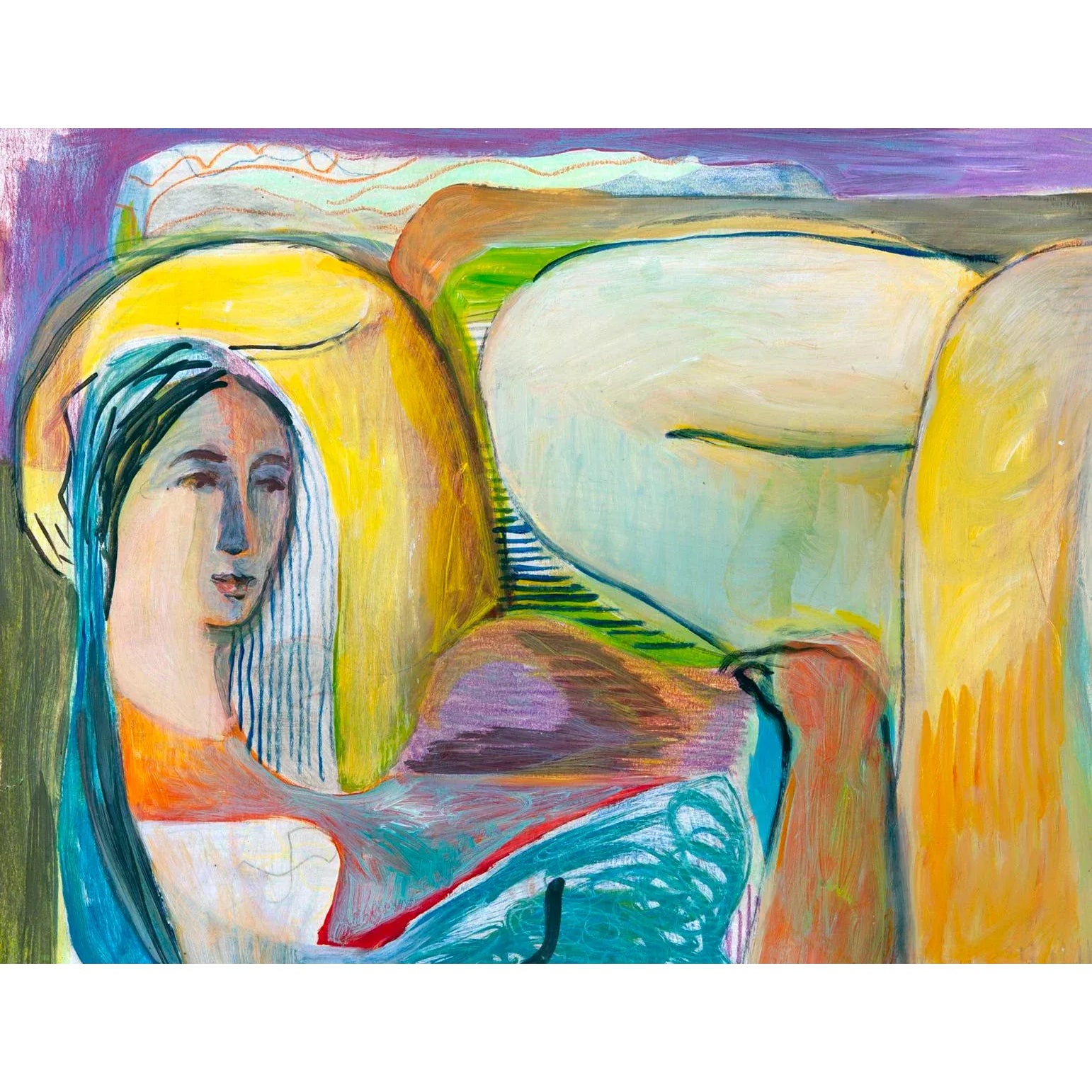 Original Dean Thomas Abstract Figurative Drawing #6, Reclining Female ...