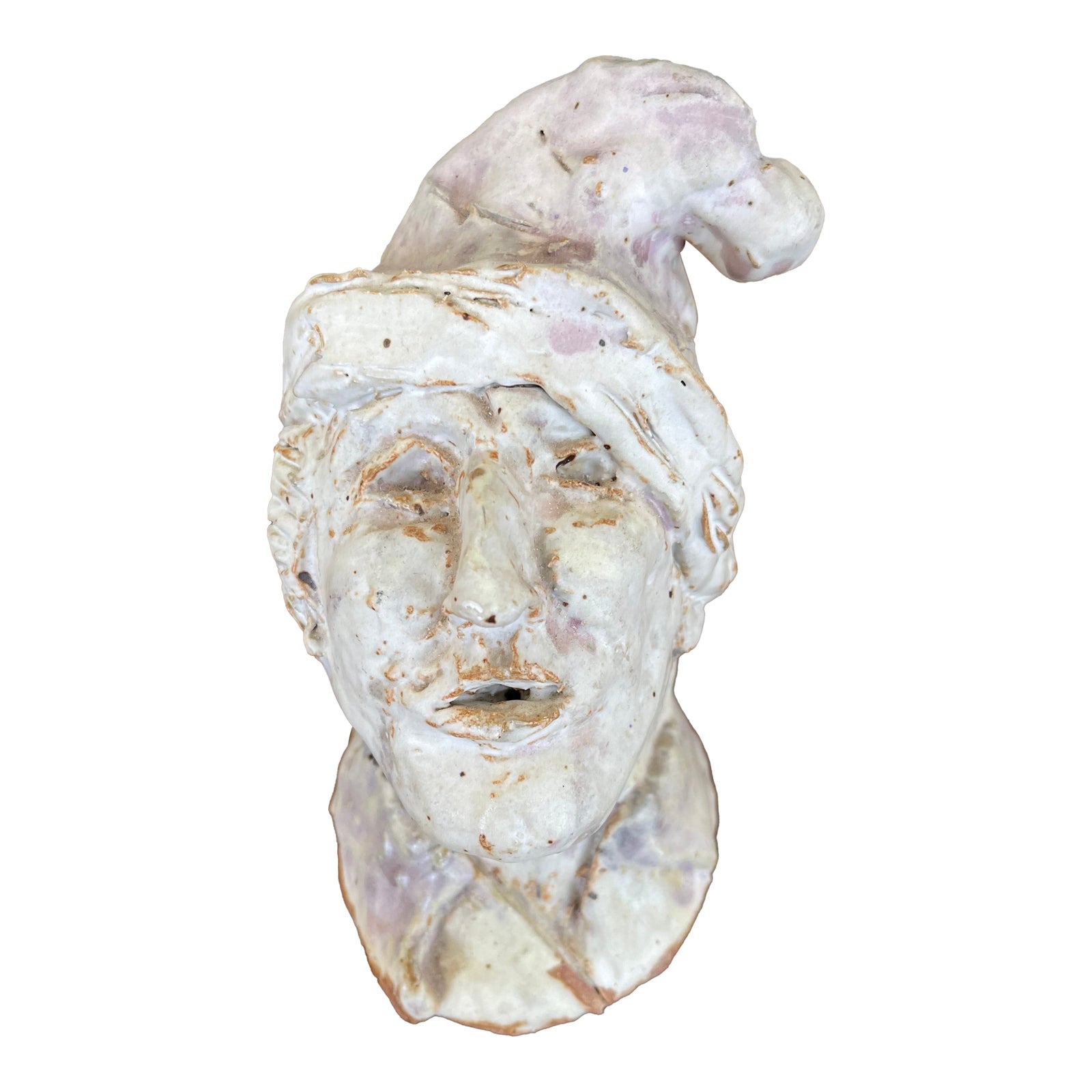 Whimsical Studio Ceramic Sculpture Bust With Glazed Cap, Mid-20th ...