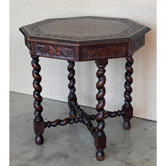 Antique Hexagonal Side or Center Walnut Table With Six Carved Legs ...