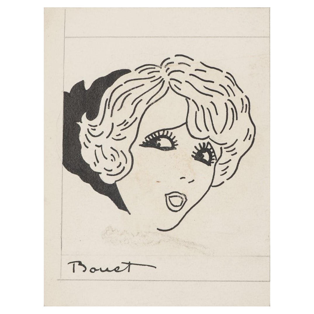 Emilie Bonet, Portrait, China Ink Drawing, 20th Century | Chairish