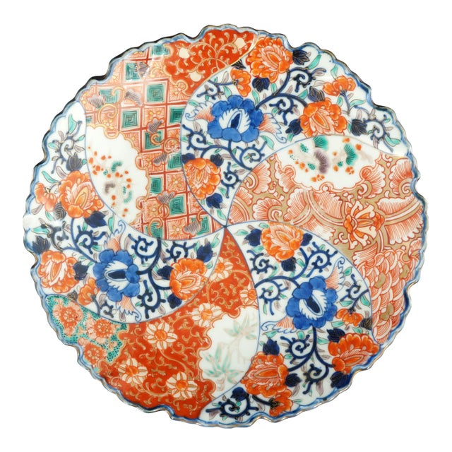 Japanese Polychrome Imari Plate With Foliate Rim 19th Century | Chairish