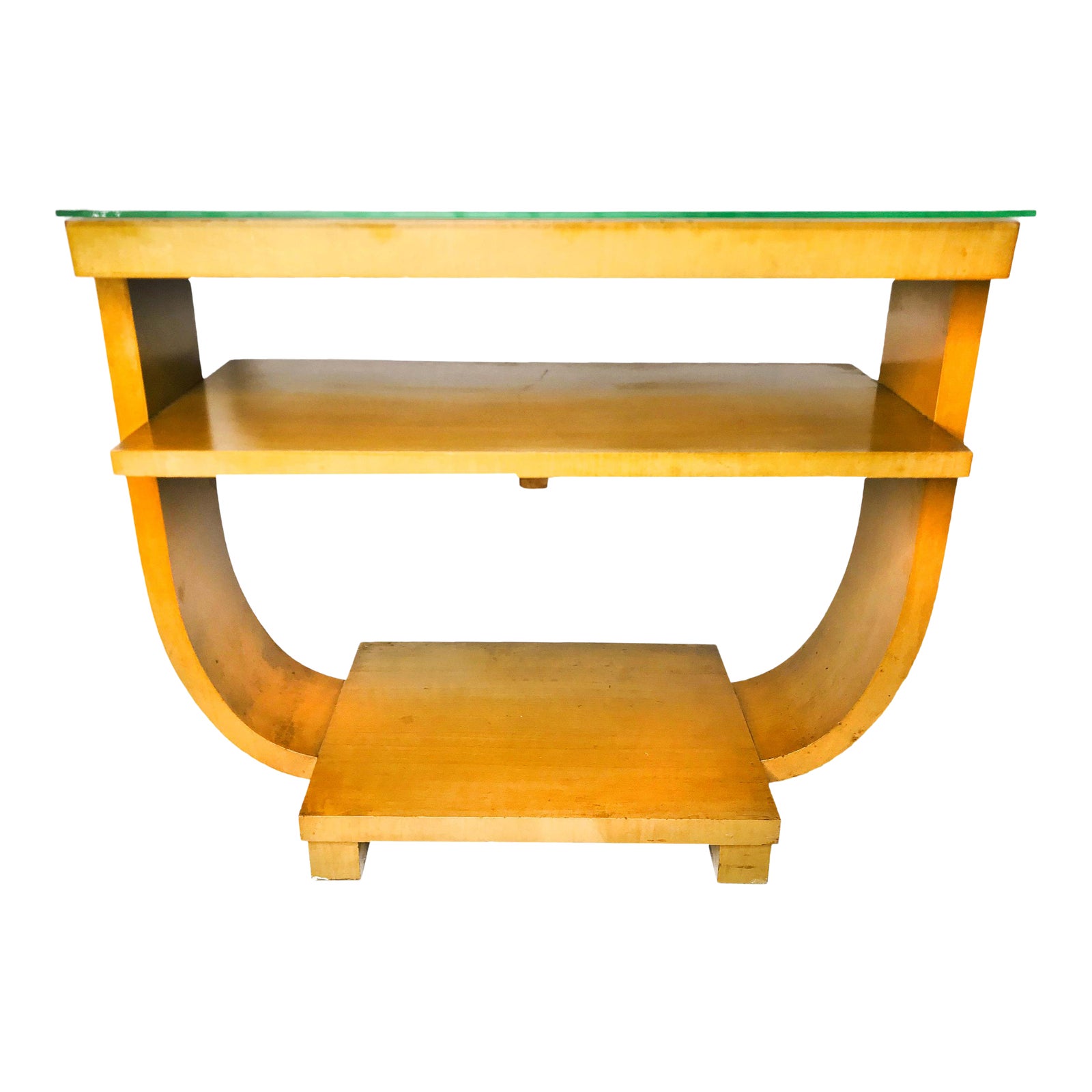 Vintage 1940s U Shaped Solid Wood Console Table | Chairish