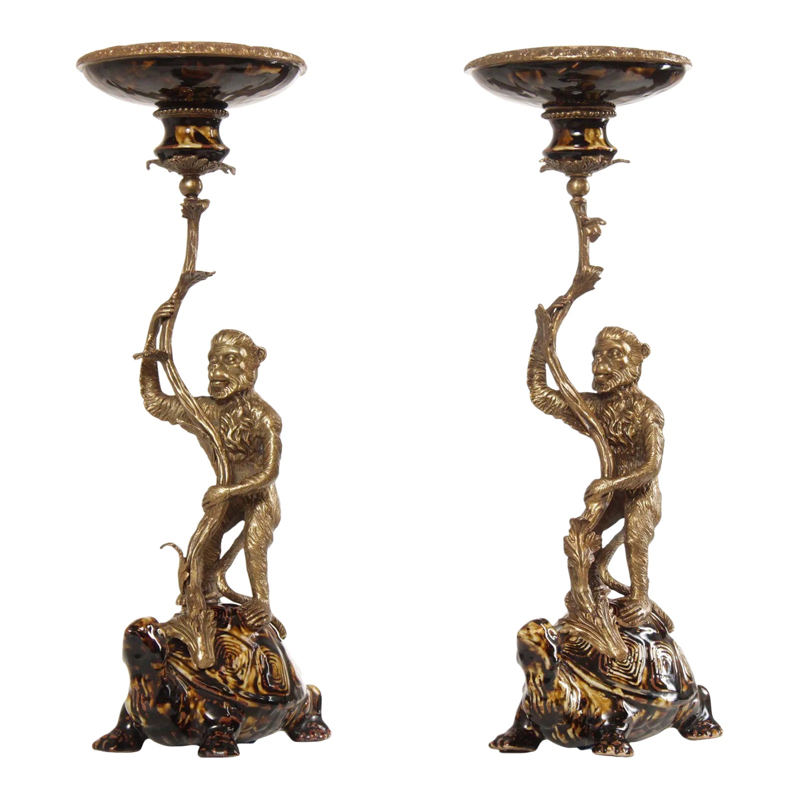 Early 21st Century Mark Roberts Bronze Monkey Candle Holders - A Pair ...