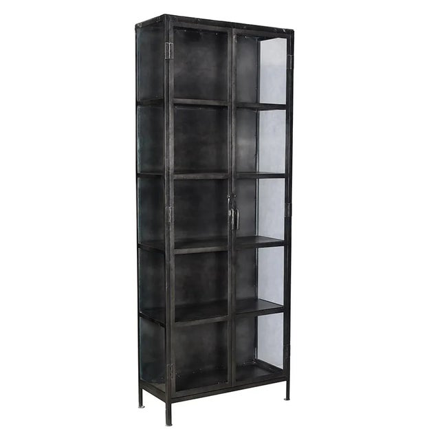 Sally Industrial Black Iron Frame Clear Glass Door Display Case China Cabinet Kathy Kuo Home