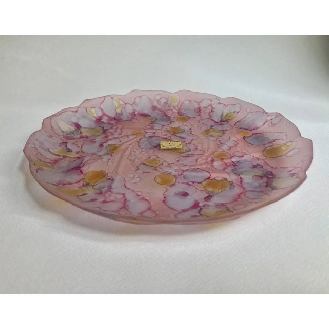 Ilanit Hand-Painted Pink Toned Art Glass Rimmed Serving Plate, Circa ...