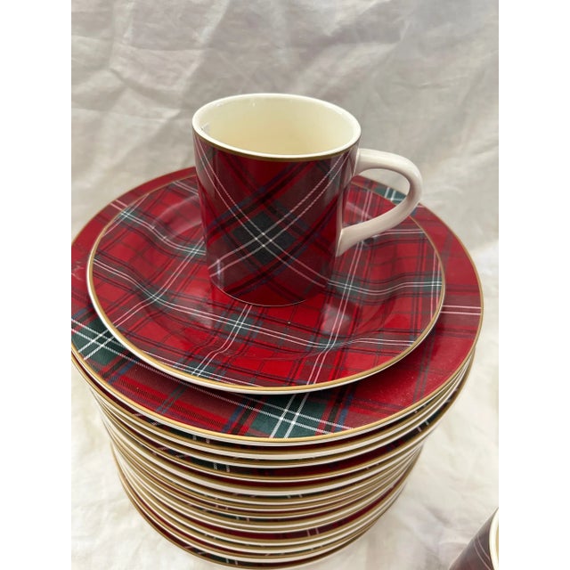 Williams Sonoma Red Tartan Plaid Dinner Plate-A Set | Chairish
