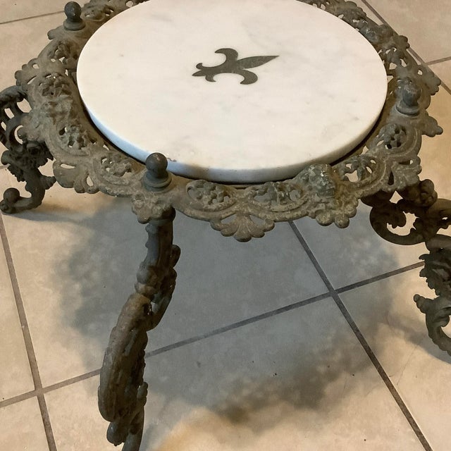 Late 19th Century Victorian Fleur De Lis Marble Brass Stand | Chairish