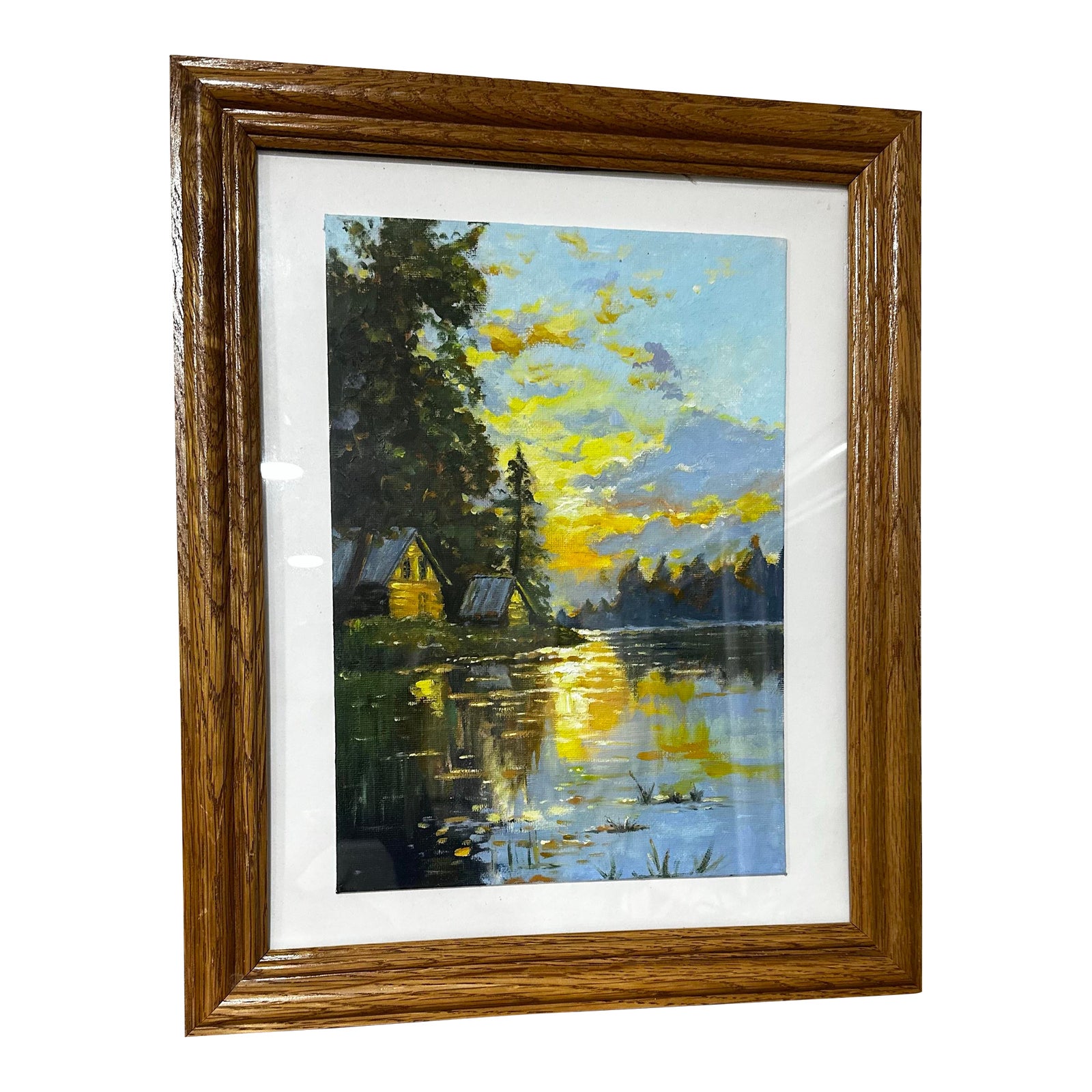 “Golden Hour by the Lake” – Original Framed Impressionist Landscape ...