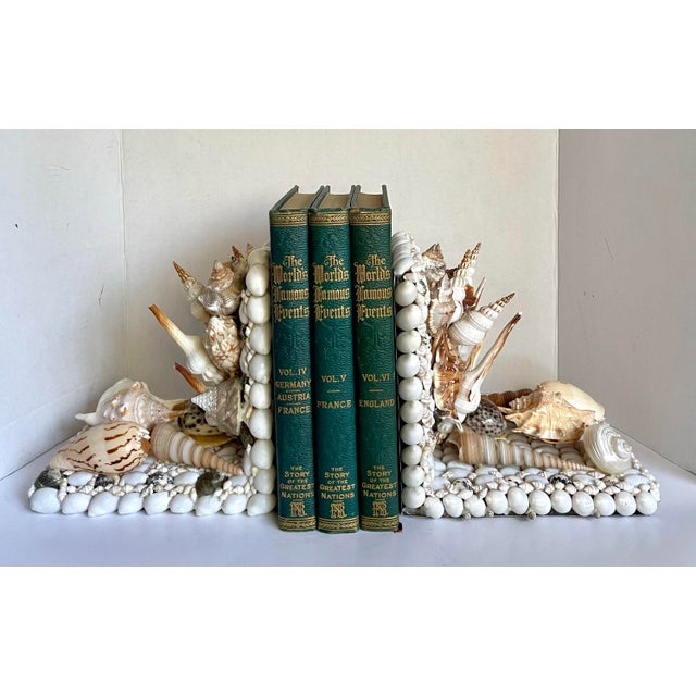 Vintage Tall Statement Shell Encrusted Bookends | Chairish
