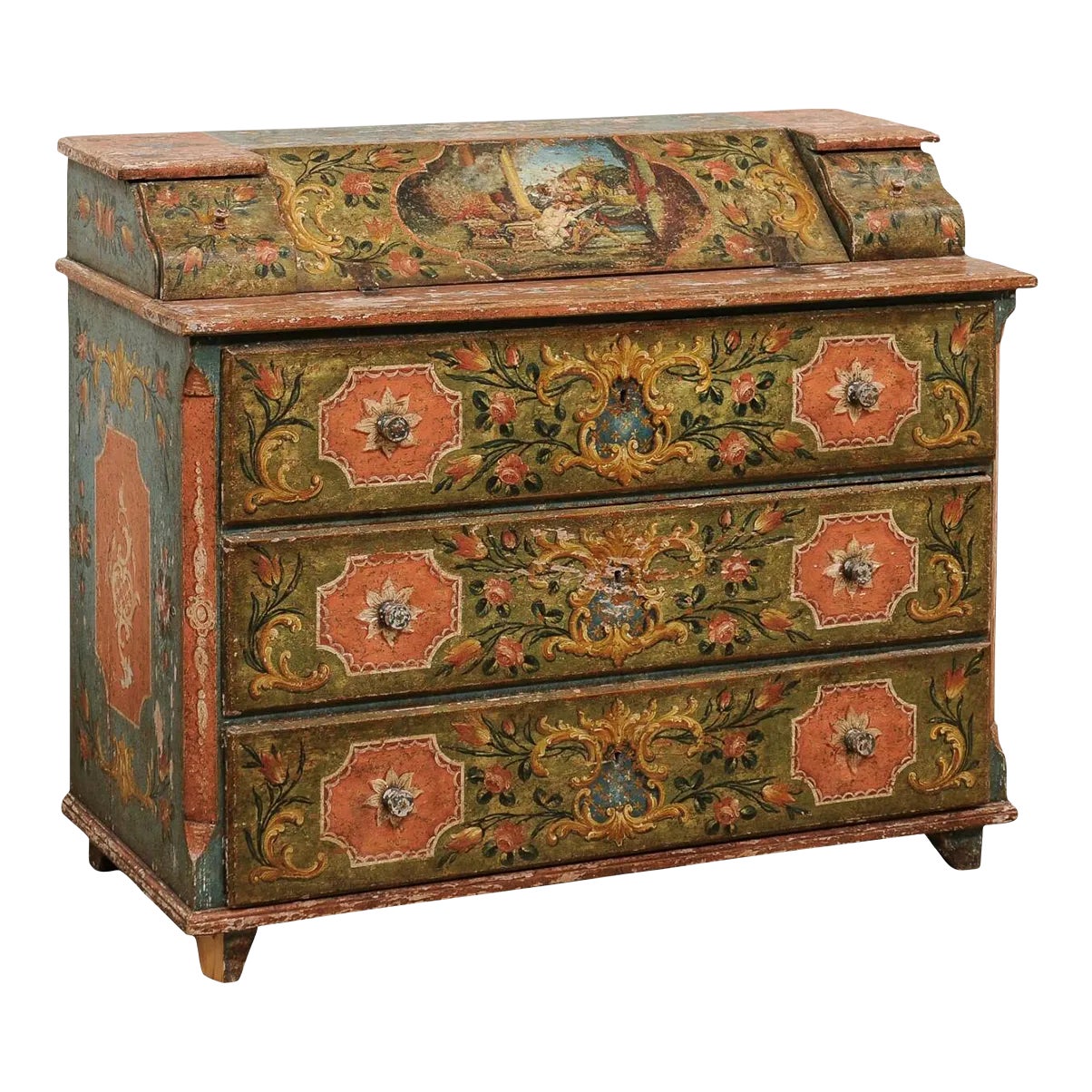 19th Century Butler's Chest with Decorative Paint | Chairish