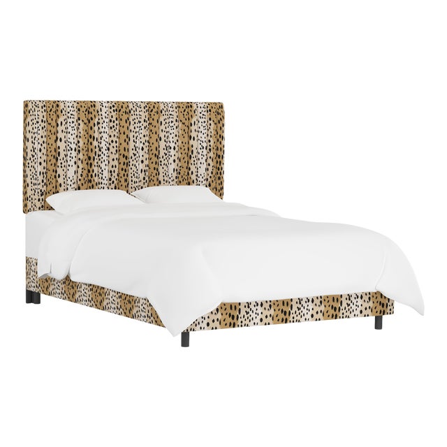 Margaux Bed in Caramel Linen Leopard, Queen | Chairish