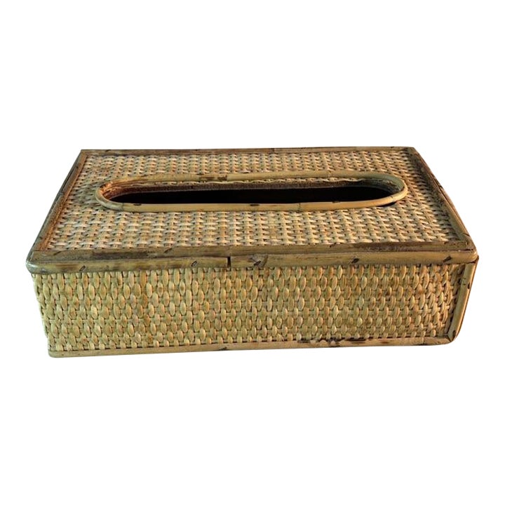 Mid-Century Modern Wicker and Bamboo Facial Tissue Box Cover | Chairish