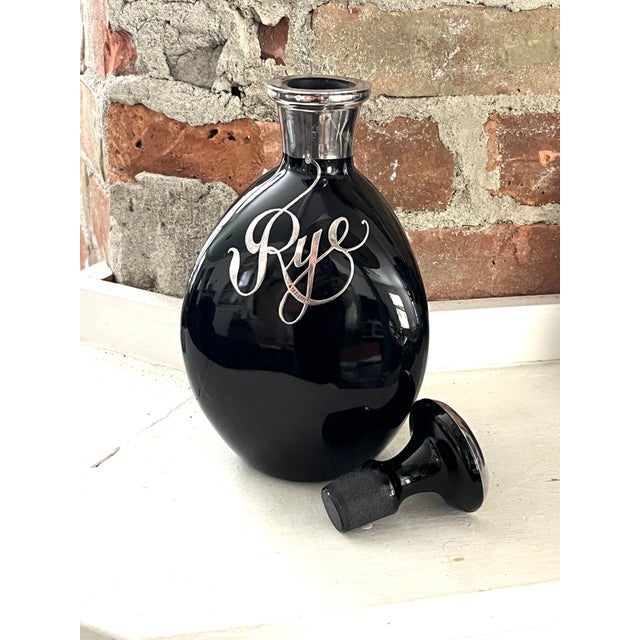 1920s Pinched Glass Rye Decanter, Sterling Silver and Black Art Glass ...