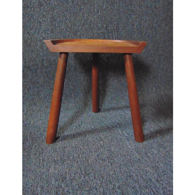 Mid Century Modern Walnut Tri Leg Stool | Chairish