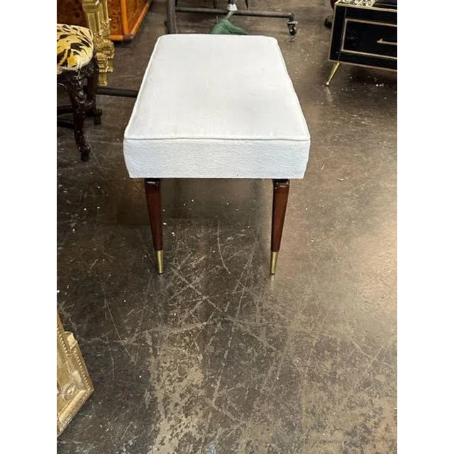 Italian MCM Style Mahogany and Brass Upholstered Bench | Chairish