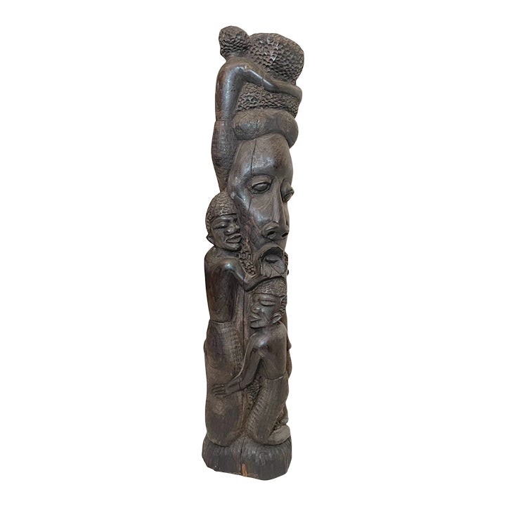 Large Antique Hand Carved African Wooden Makonde Tribe Totem Sculpture ...