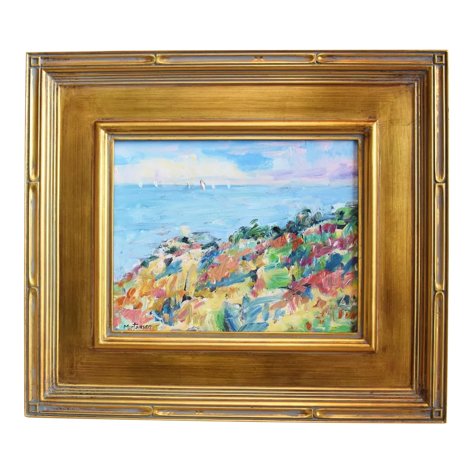 Impressionist Coastal Ocean & Floral Meadow Landscape Seascape Oil ...