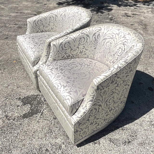 Vintage Boho Thomasville Metallic Jacquard Swivel Chairs | Chairish