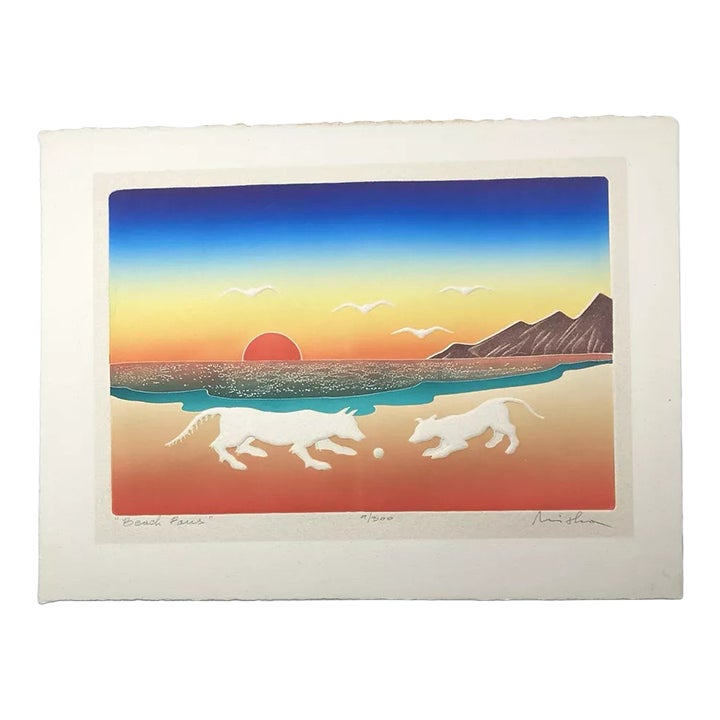 1970s Misha Moracha “Beach Fous” Lithograph Embossed Intaglio Print ...