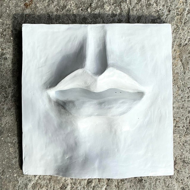 Vintage Boho Plaster Lips Relief | Chairish