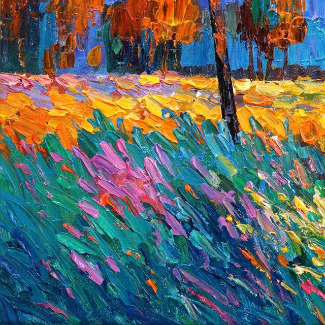 Palm Trees Rising - Vibrant Textural Landscape Oil Painting | Chairish