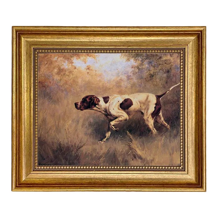 On Point English Pointer Oil Painting Print on Canvas in Antiqued Gold ...