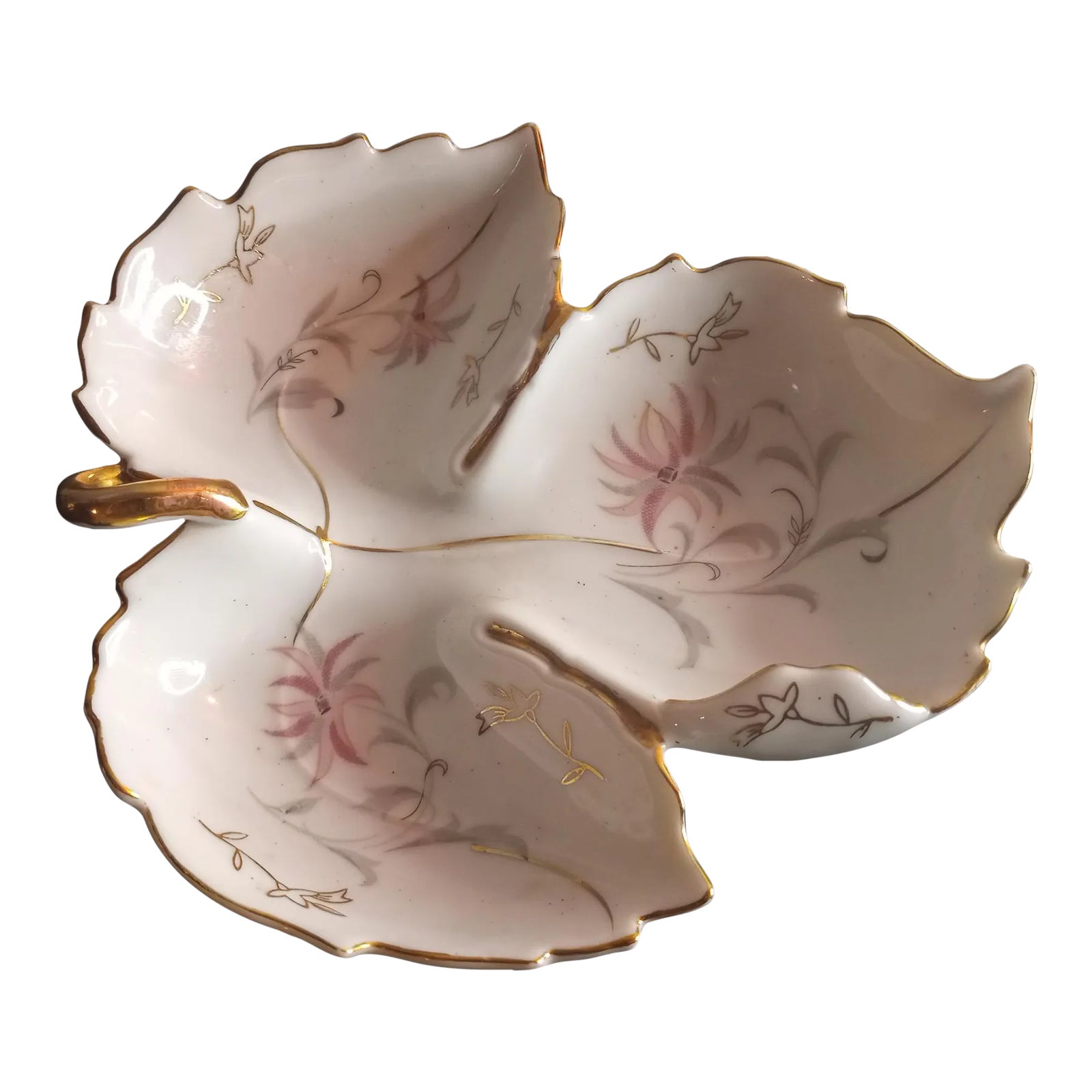 1950s Fine Porcelain Leaf Shaped Nappy Dish | Chairish