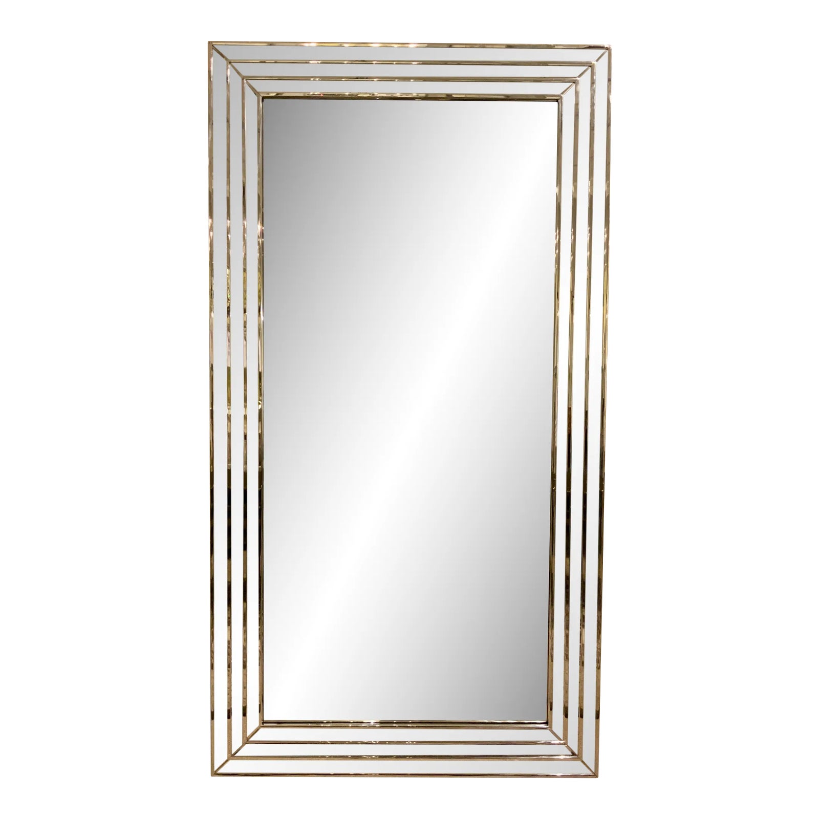 Theodore Alexander Modern Polished Steel Floor Mirror | Chairish
