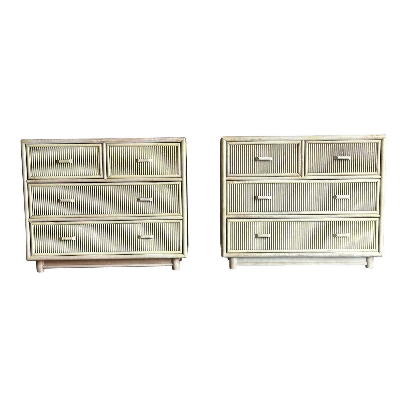 1980s Painted Coastal Split Reed / Rattan Chests - a Pair | Chairish