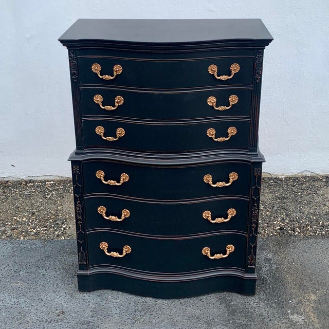 1940s Vintage Highboy Dresser With Curved Drawer Faces | Chairish