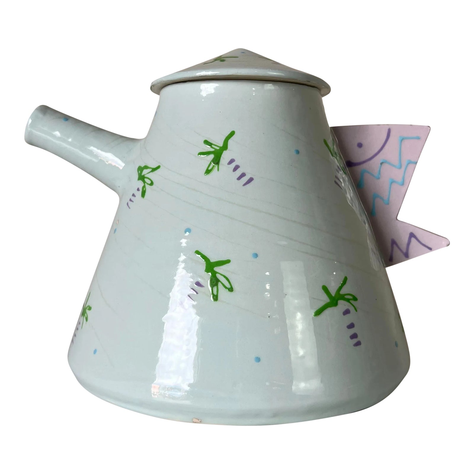 80's Postmodern Memphis - Style Ceramic Teapot Vase, Signed | Chairish