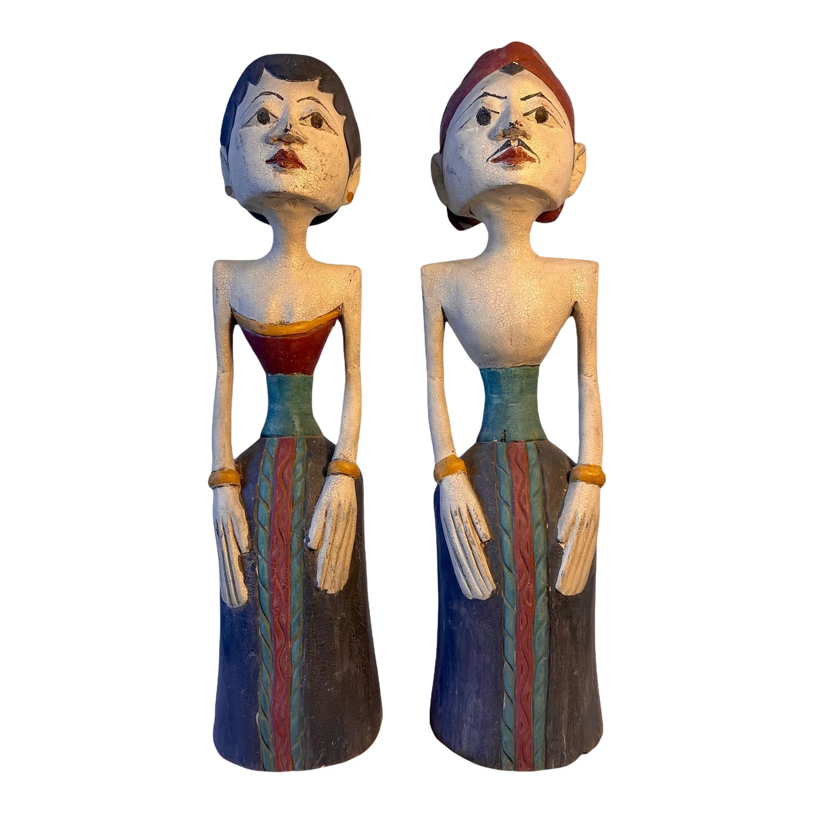 Carved Wood Polychrome Antique Balinese Wedding Couple Prosperity ...