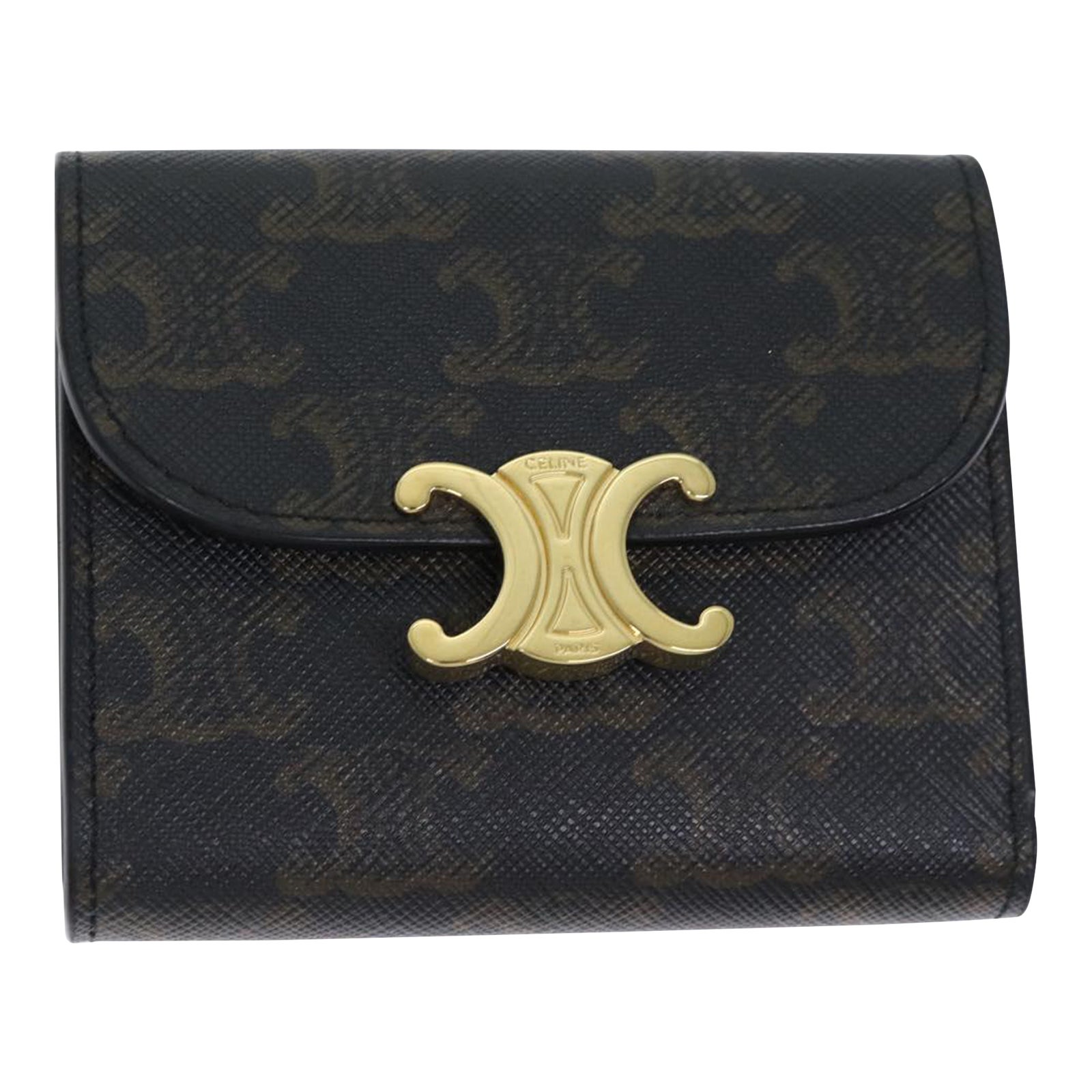 Celine Triomphe Macadam Canvas Wallet Pvc Black Auth Am6037A | Chairish