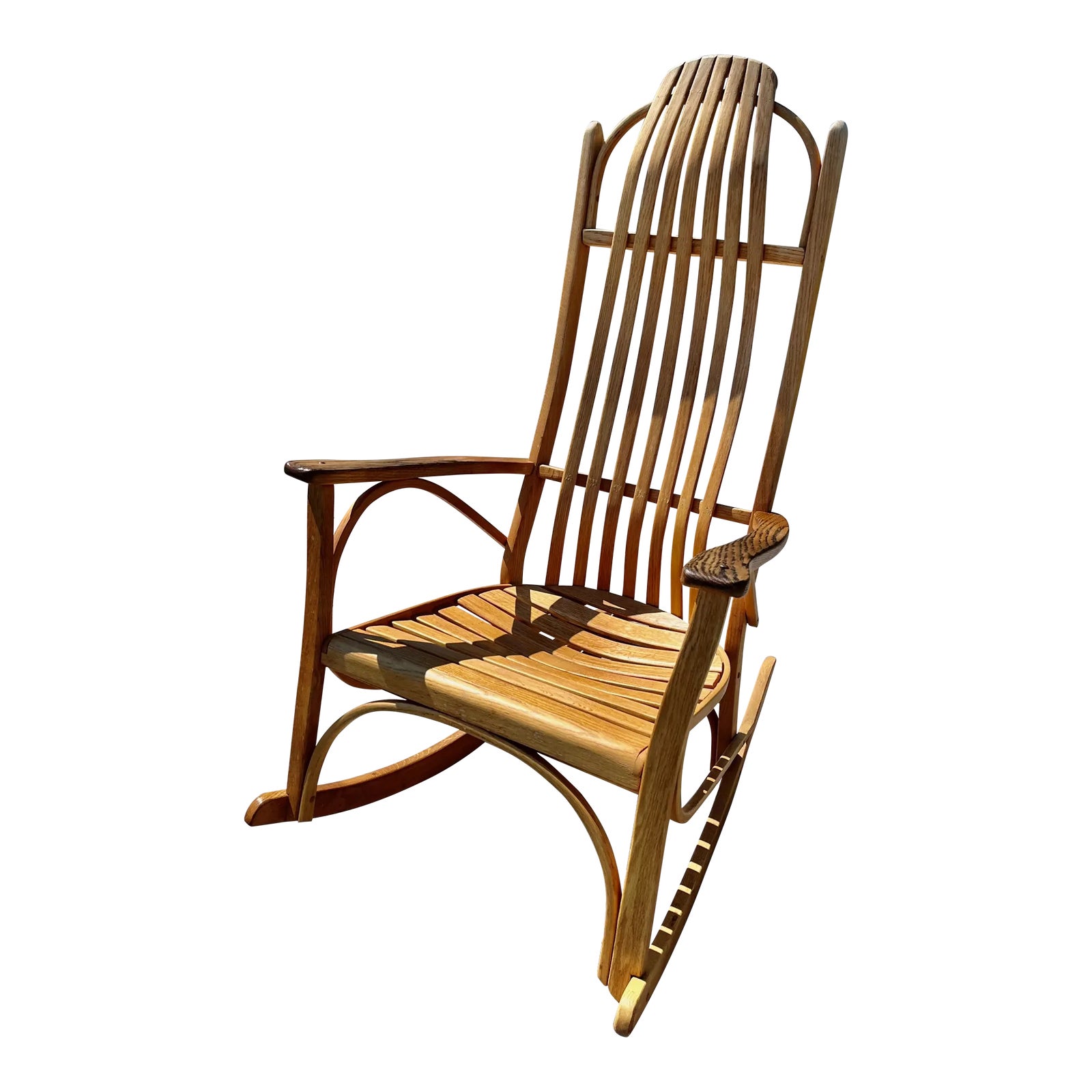 Amish Bentwood Rocker Adirondack Slatted Oak Hand Crafted With Armrests ...