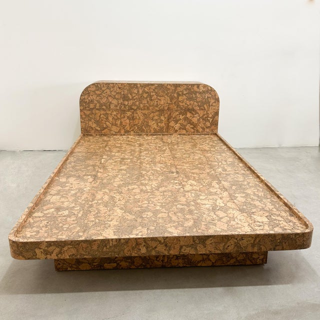 Vintage Mid-Century Modern Queen Cork Platform Bed & Headboard 70s 80s ...