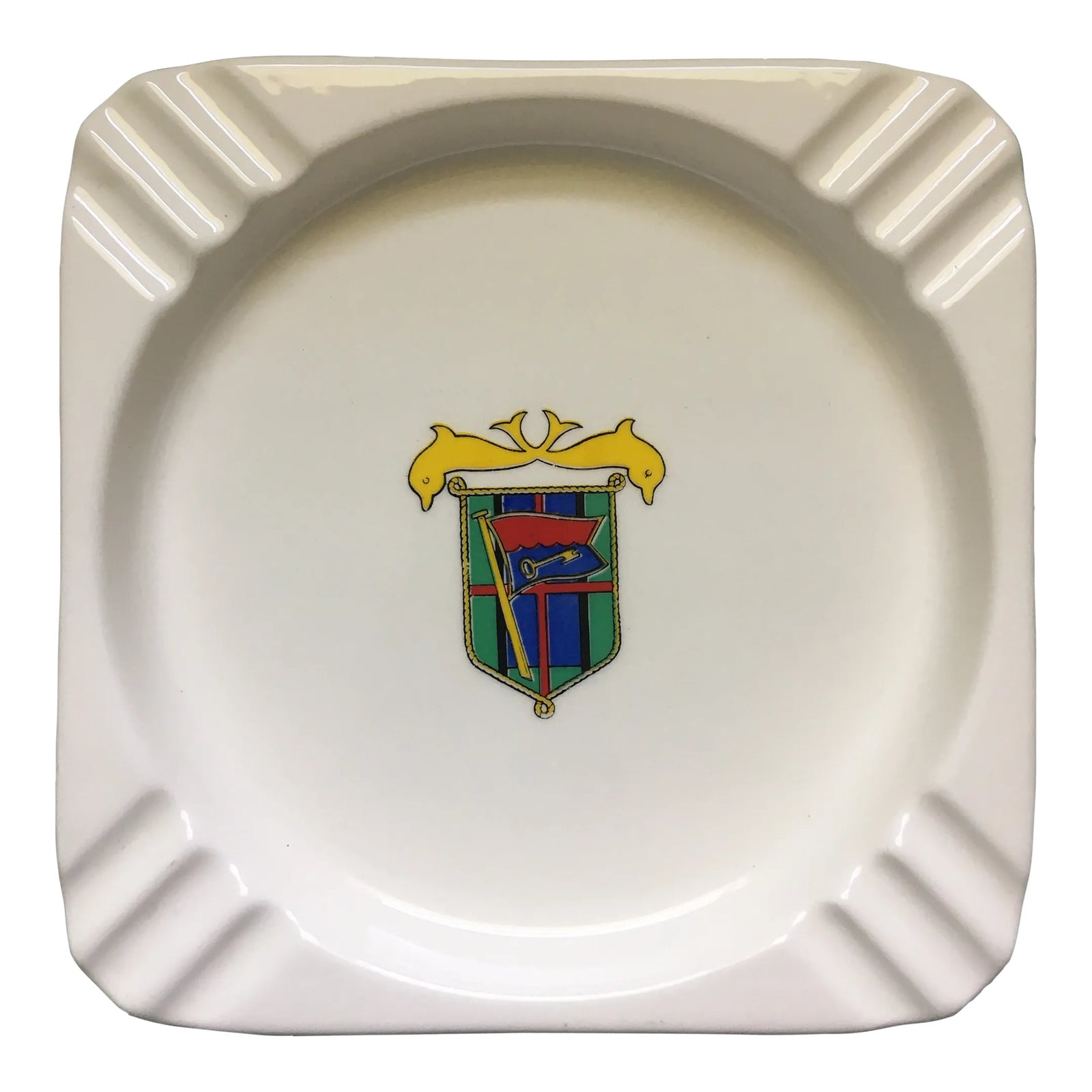 Mid 20th Century Vintage Dolphin Coat of Arms Ashtray | Chairish