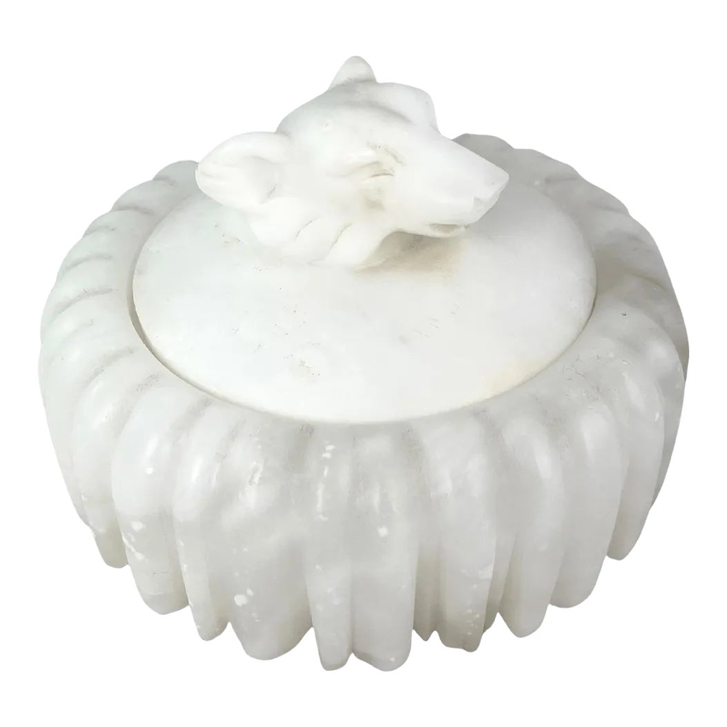 1950s Hand-Carved Italian Alabaster Wolf Box | Chairish