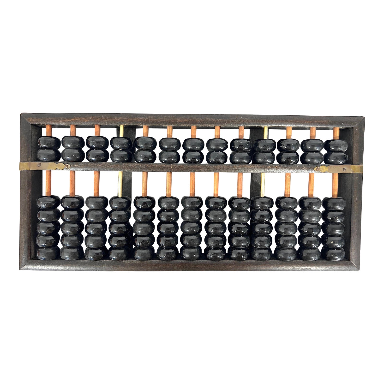 Old Chinese Wood Abacus With Black Glass Beads and Brass Embellishments ...