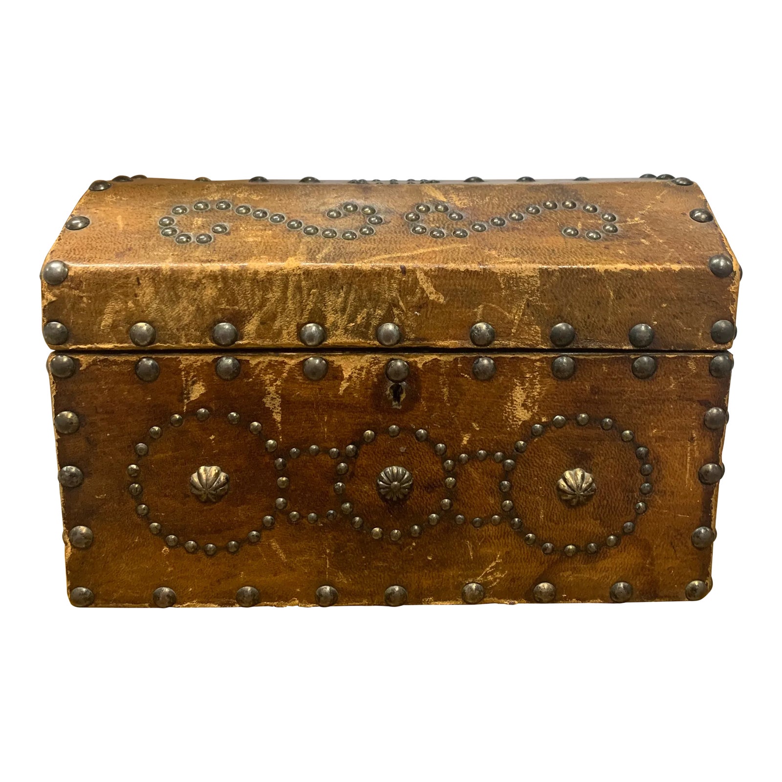 Antique Studded Leather Dome-Top Chest | Chairish
