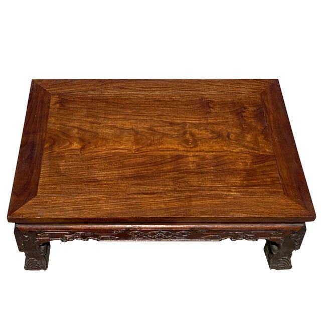 Brown Wood Oriental Scroll Carving Rectangular Display Table Stand ...