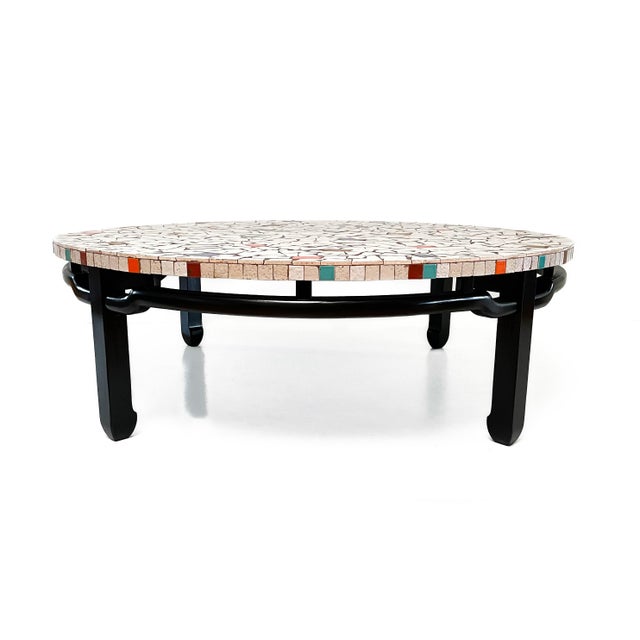 Mid-Century Mosaic Tile Top Round Coffee Table | Chairish