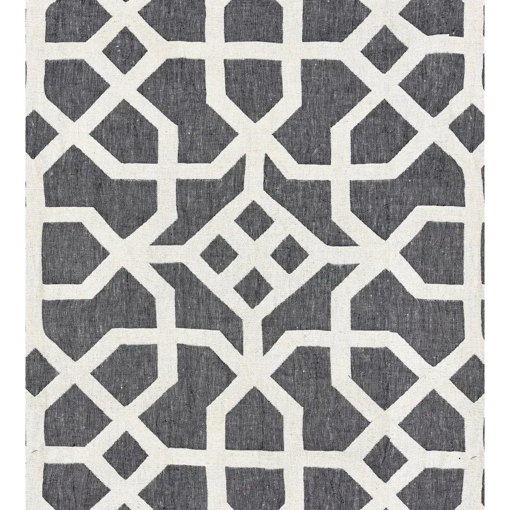 The House of Scalamandré Linen Lattice Fabric, Indigo & Greige | Chairish