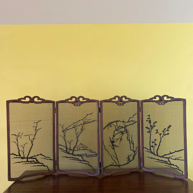 Japanese Rosewood or Teak 4 Panel Table Screen | Chairish