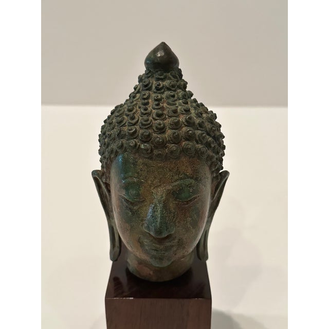 Small Thai Bronze Buddha Head Sculpture | Chairish